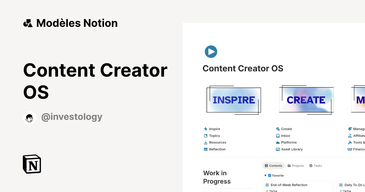 Content Creator OS | Modèle créé par jackson reid | Marketplace Notion