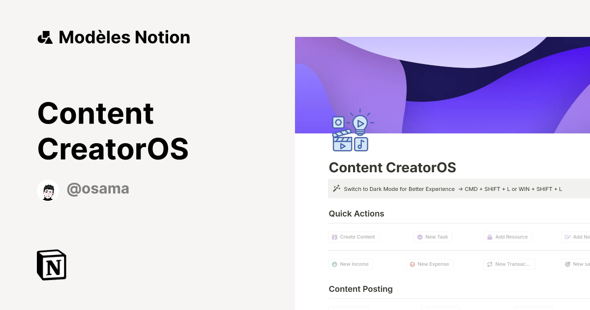 Modèle Content CreatorOS | Marketplace Notion