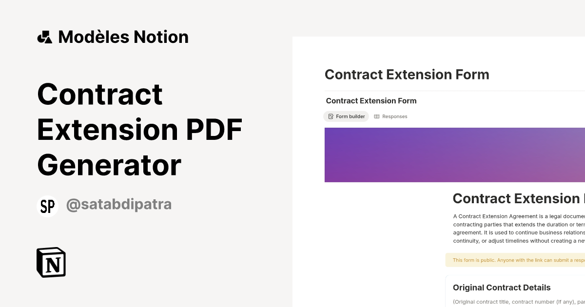 Contract Extension PDF Generator | Modèle créé par Satabdi Patra ...