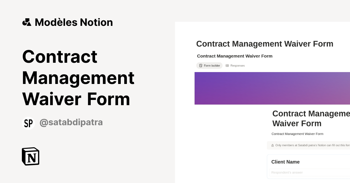 Contract Management Waiver Form | Modèle créé par Satabdi Patra ...
