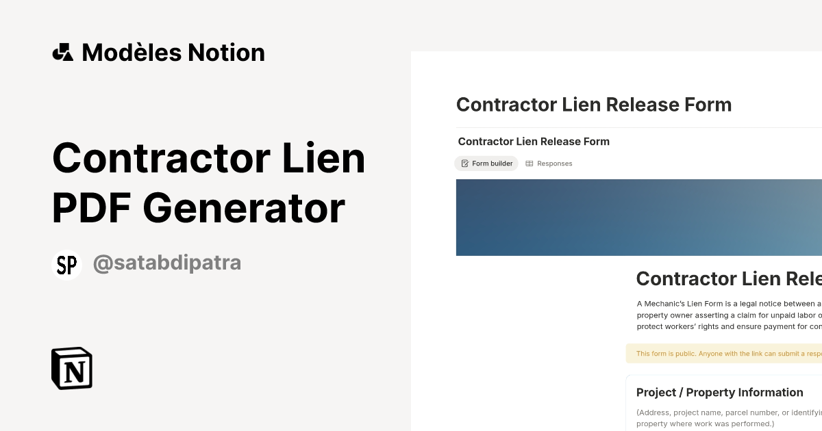 Contractor Lien PDF Generator | Modèle créé par Satabdi Patra ...