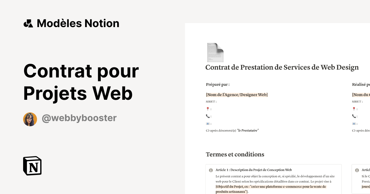 Modèle Contrat pour Projets Web | Marketplace Notion