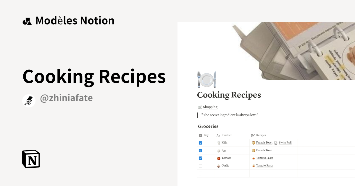Cooking Recipes | Modèle créé par Zatetemplate | Marketplace Notion