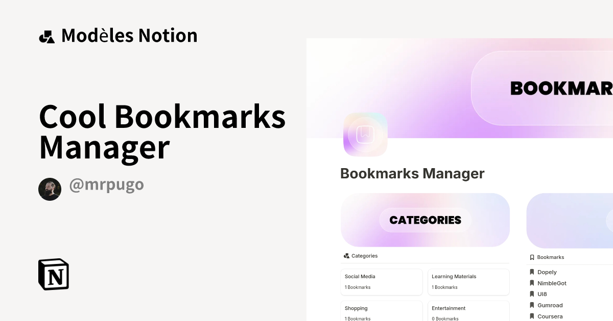Modèle Cool Bookmarks Manager | Marketplace Notion