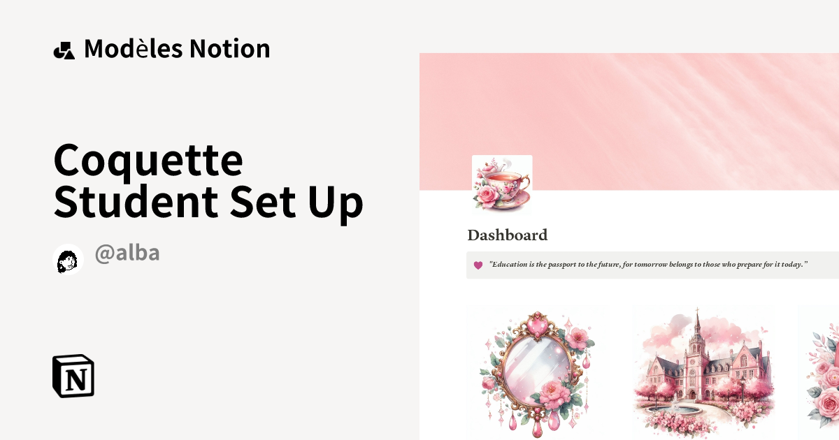 Coquette Student Set Up | Modèle créé par Alba Negrín | Marketplace Notion