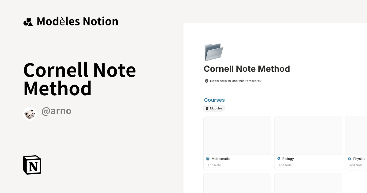 Modèle Cornell Note Method | Marketplace Notion