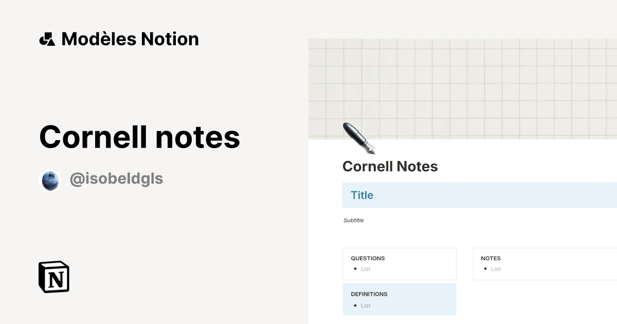 Cornell notes | Modèle créé par isobel | Marketplace Notion