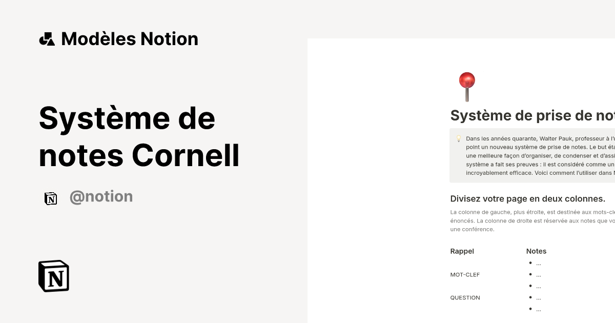 Modèle Système de notes Cornell 2025 | Marketplace Notion