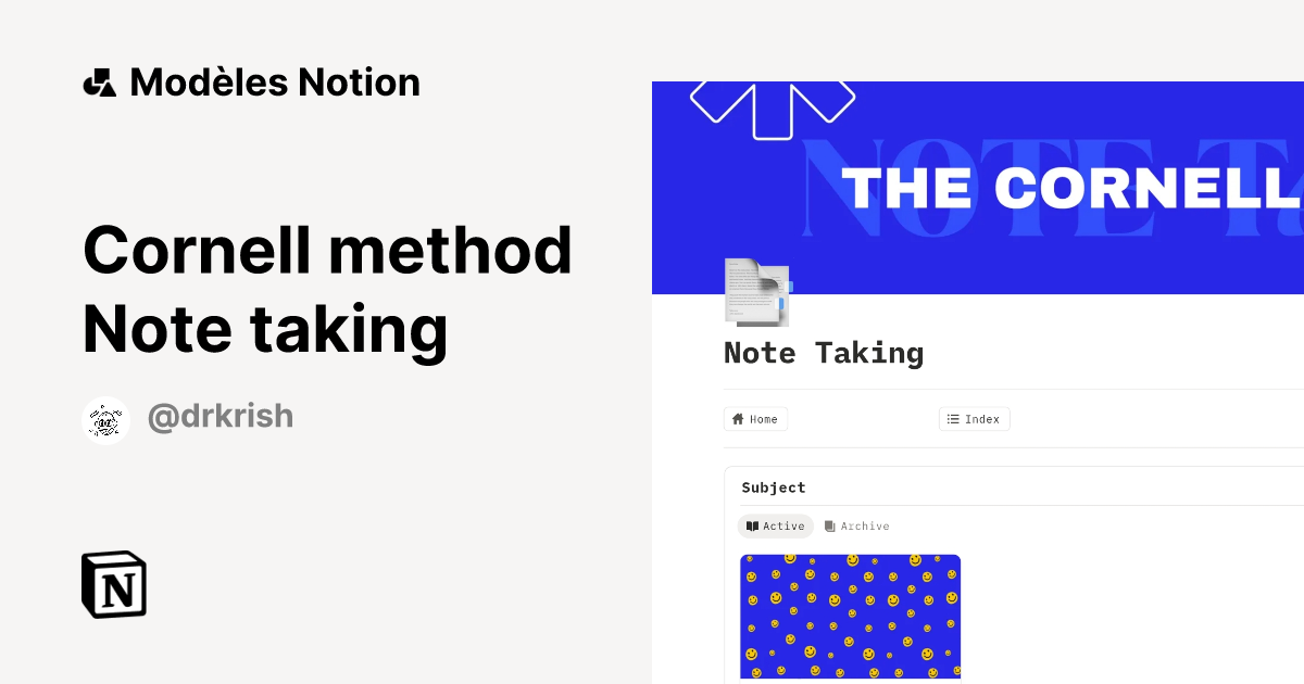 Cornell method Note taking | Modèle créé par Raj krishnan | Marketplace Notion