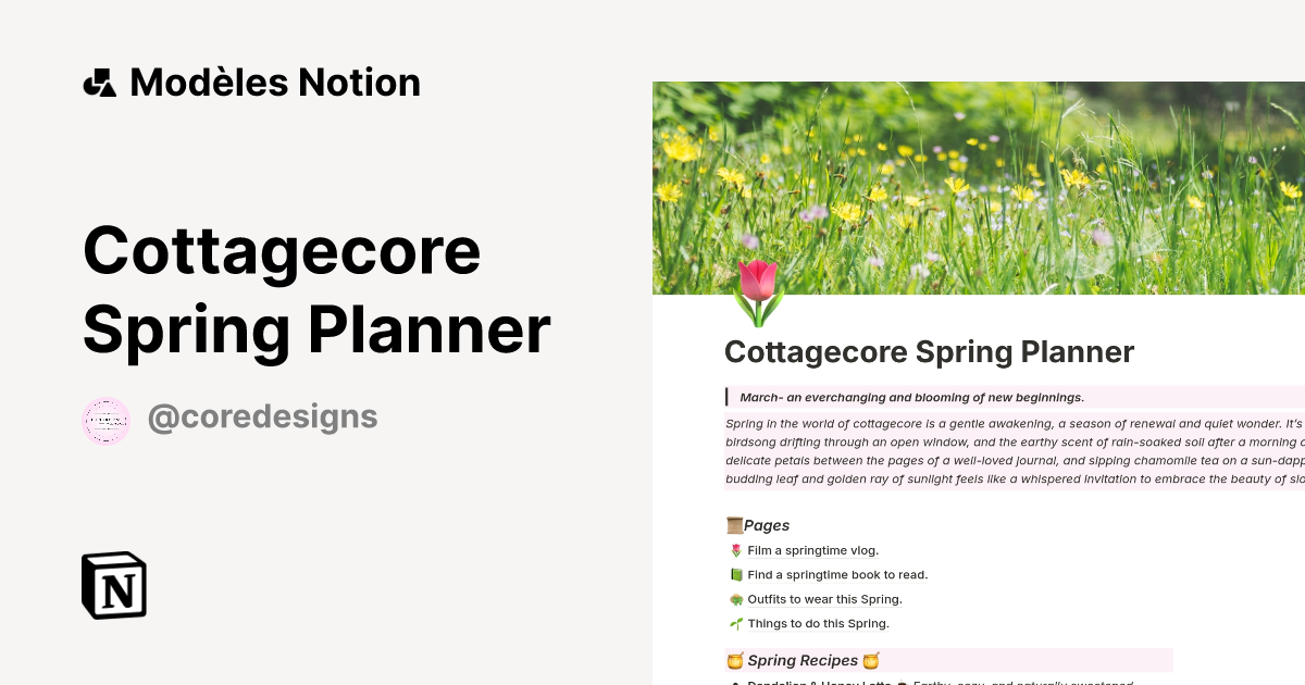Cottagecore Spring Planner | Modèle créé par CORE DESIGNS | Marketplace ...