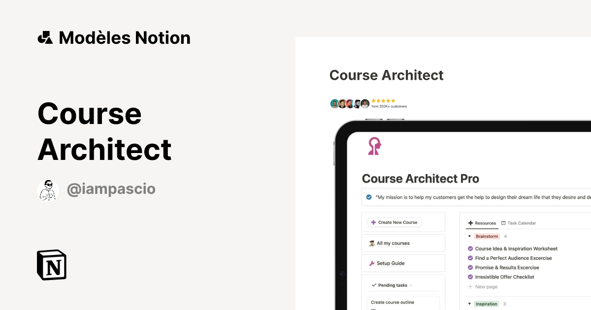 Course Architect | Modèle créé par Pascio | Marketplace Notion
