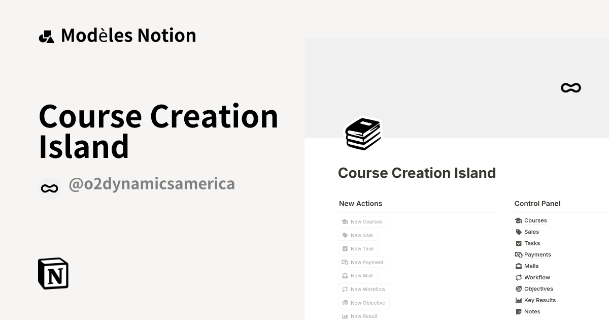 Course Creation Island | Modèle créé par O2 Dynamics | Marketplace Notion