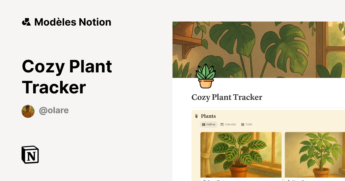 Cozy Plant Tracker | Modèle créé par Olare | Marketplace Notion