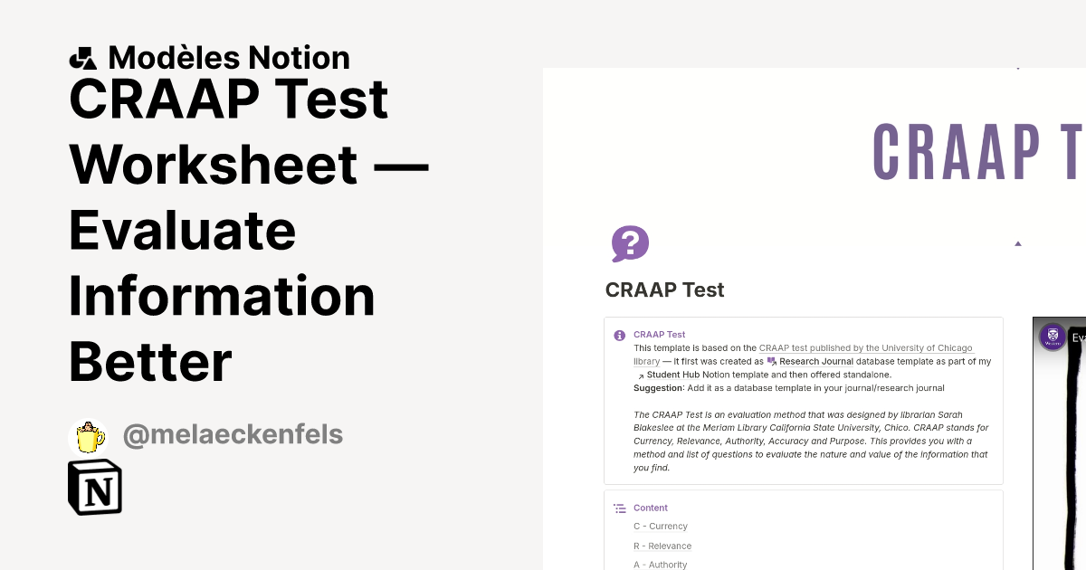 CRAAP Test Worksheet — Evaluate Information Better | Modèle créé par ...