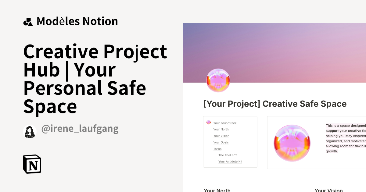 Modèle Creative Project Hub | Your Personal Safe Space | Marketplace Notion