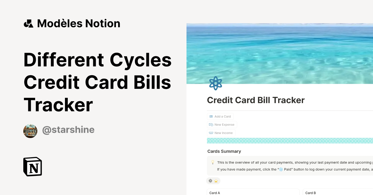 Modèle Different Cycles Credit Card Bills Tracker | Marketplace Notion