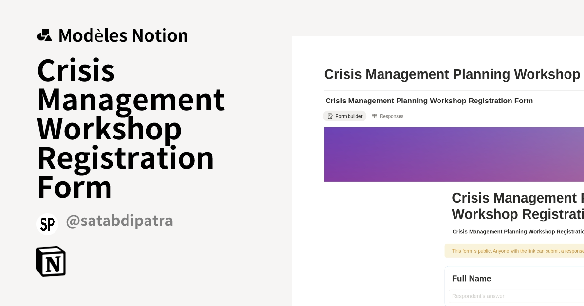 Crisis Management Workshop Registration Form | Modèle créé par Satabdi ...