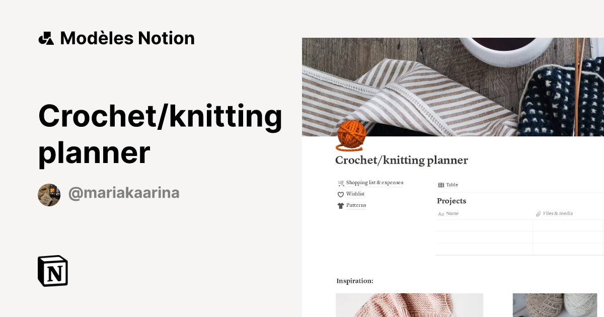 Modèle Crochet/knitting planner | Marketplace Notion