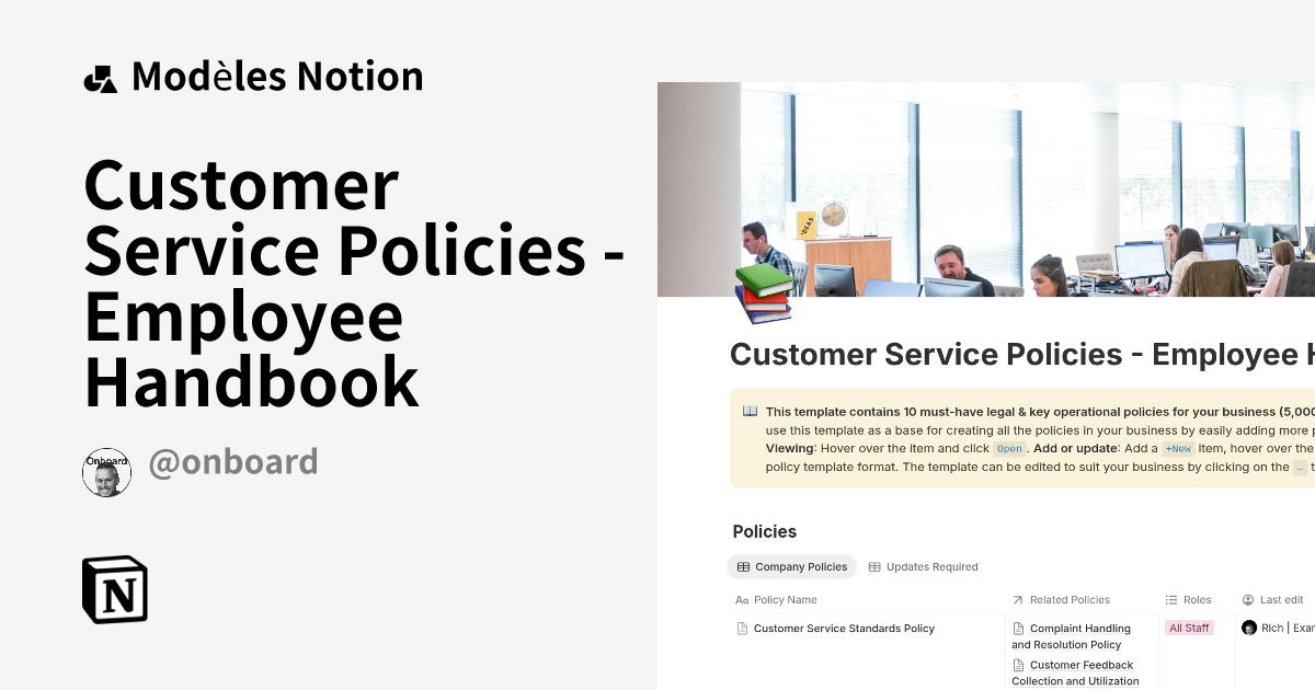 Customer Service Policies - Employee Handbook | Modèle créé par Policy ...
