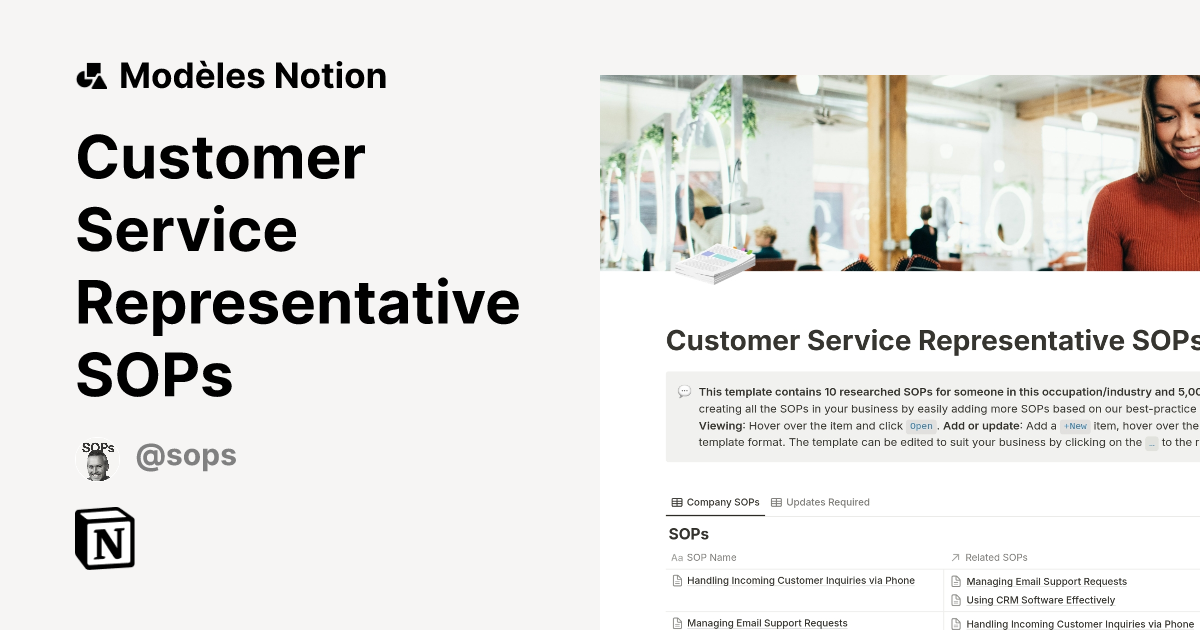 Customer Service Representative SOPs | Modèle créé par SOPs | Marketplace Notion
