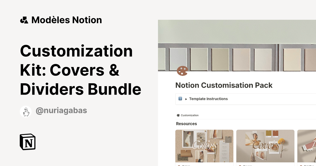 Modèle Customization Bundle | Covers, Dividers, Colors | Marketplace Notion