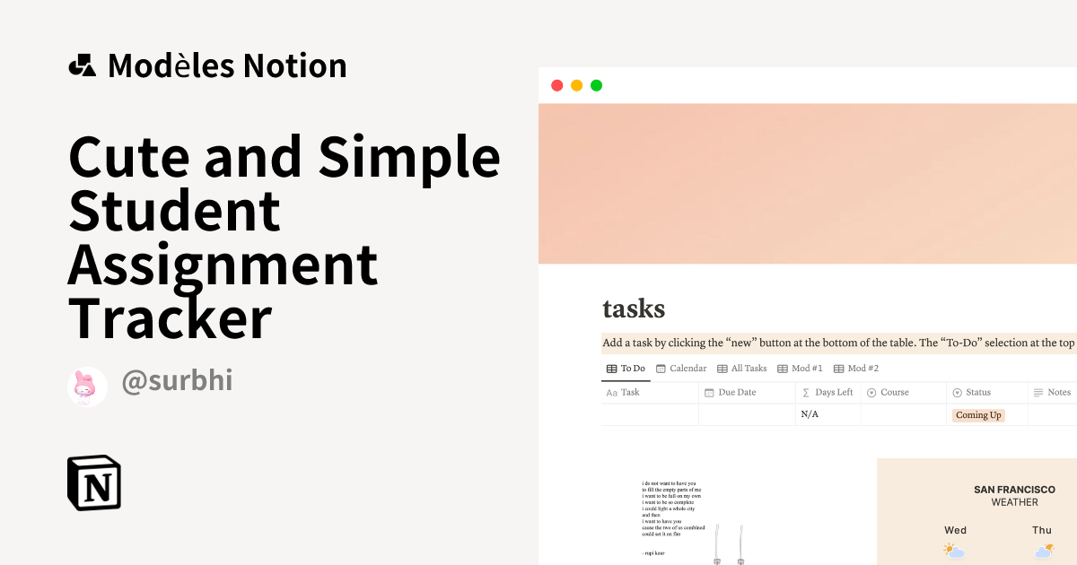 Cute and Simple Student Assignment Tracker | Modèle créé par surbhi ...