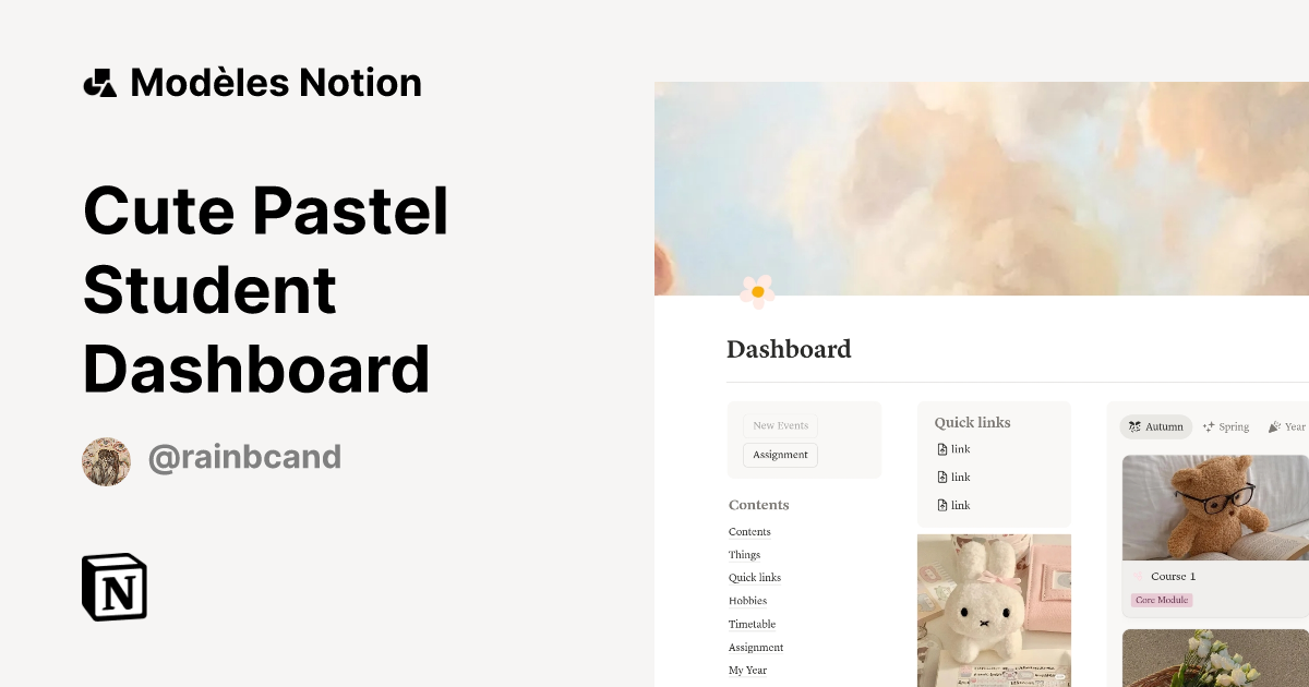 Modèle Cute Pastel Student Dashboard | Marketplace Notion