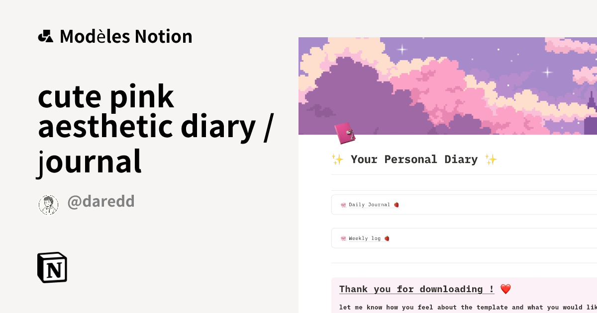 cute pink aesthetic diary / journal | Modèle créé par Dared ...