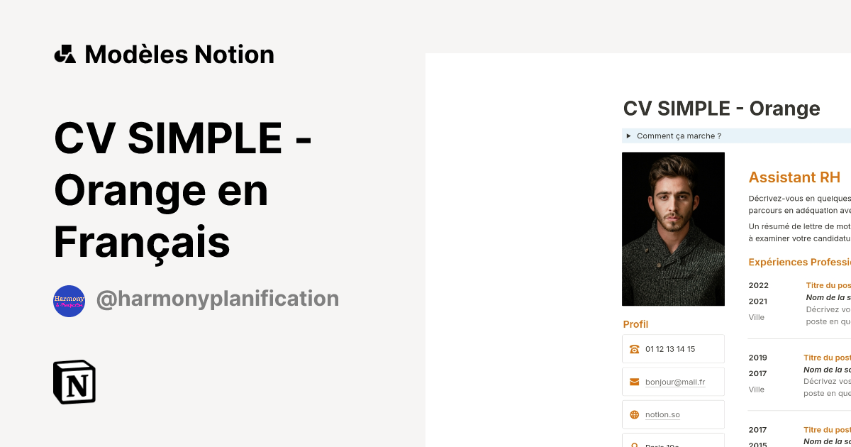 CV SIMPLE - Orange en Français | Modèle créé par Harmony ...