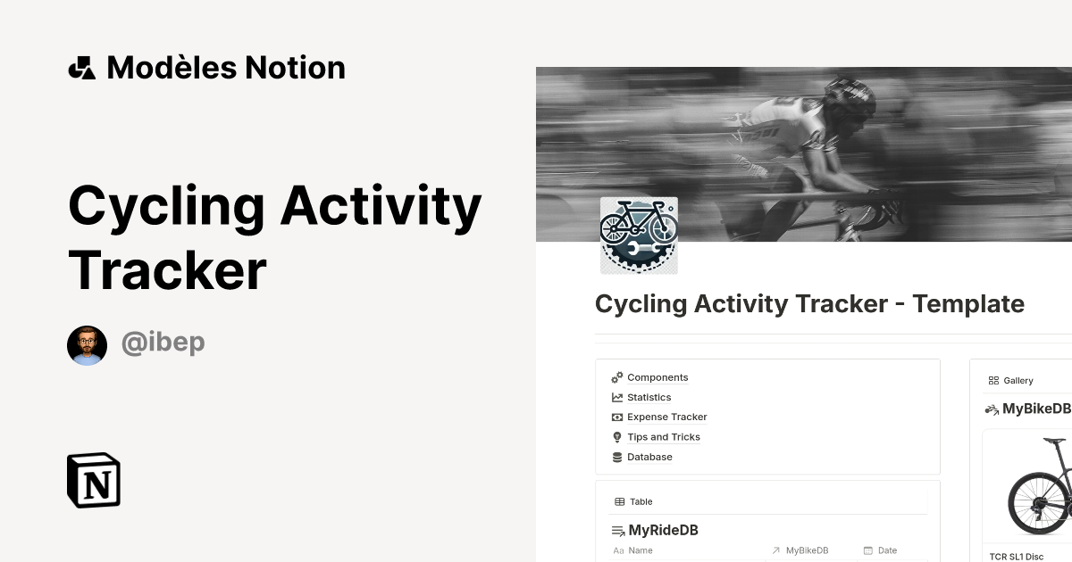 Cycling Activity Tracker | Modèle créé par Giuseppe | Marketplace Notion