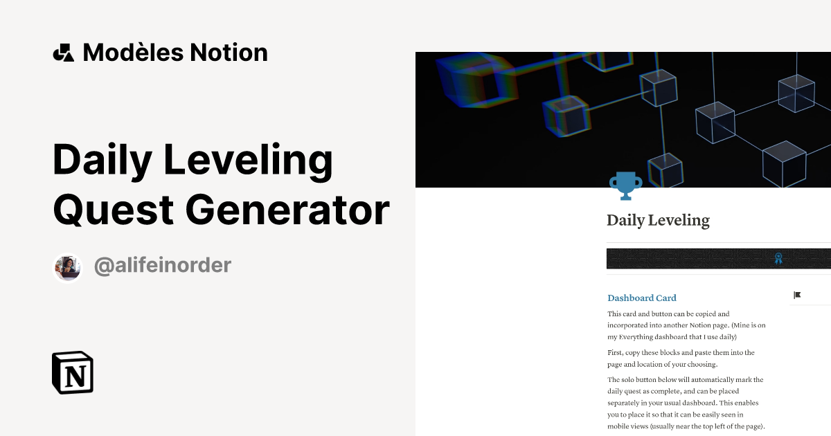 Daily Leveling Quest Generator | Modèle créé par A Life in Order ...