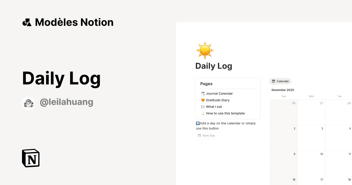 Modèle Daily Log | Marketplace Notion