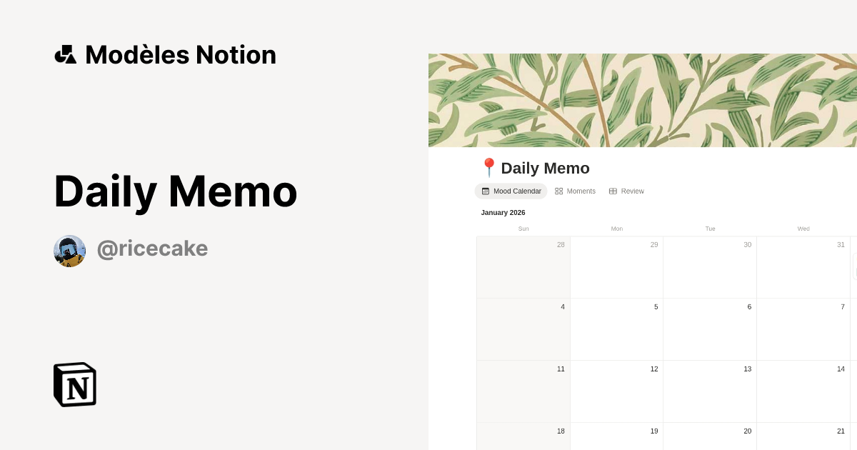 Modèle Daily Memo | Marketplace Notion