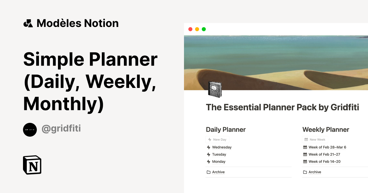 Simple Planner (Daily, Weekly, Monthly) | Modèle créé par Gridfiti ...