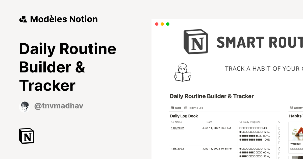 Daily Routine Builder & Tracker | Modèle créé par TnvMadhav | Marketplace Notion
