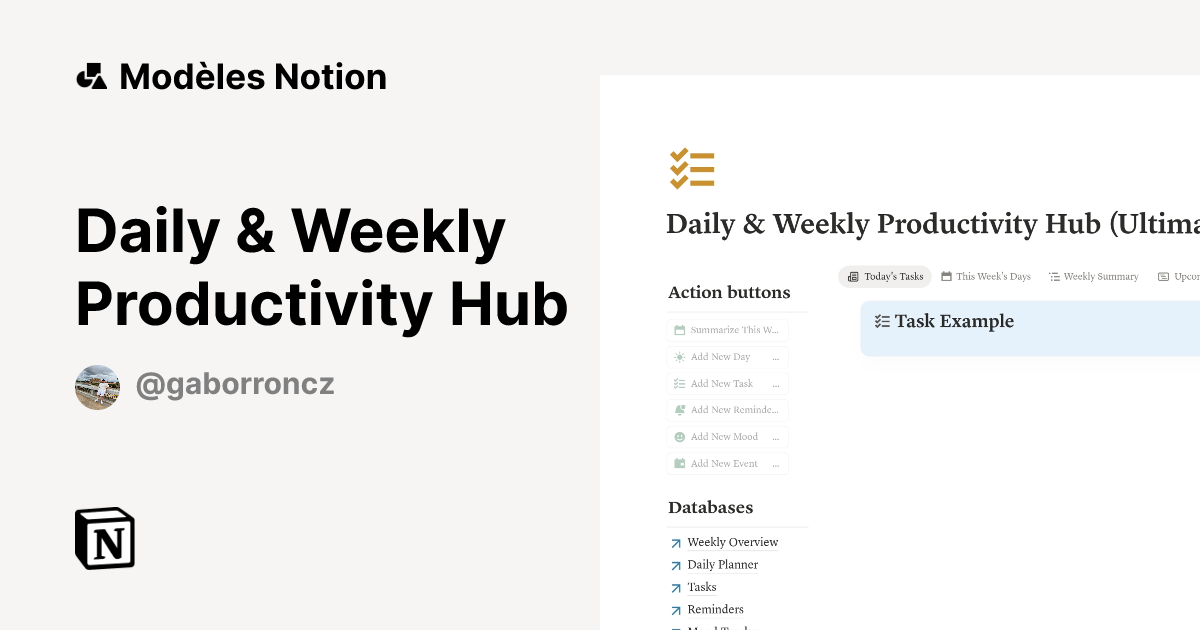 Modèle Daily & Weekly Productivity Hub | Marketplace Notion