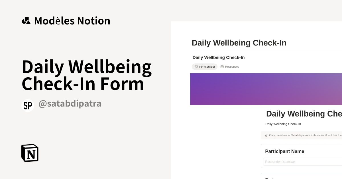 Daily Wellbeing Check-In Form | Modèle créé par Satabdi Patra ...