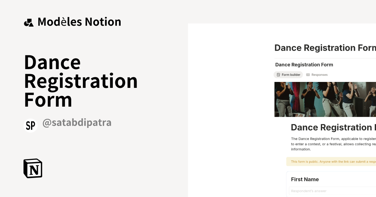 Modèle Dance Registration Form | Marketplace Notion