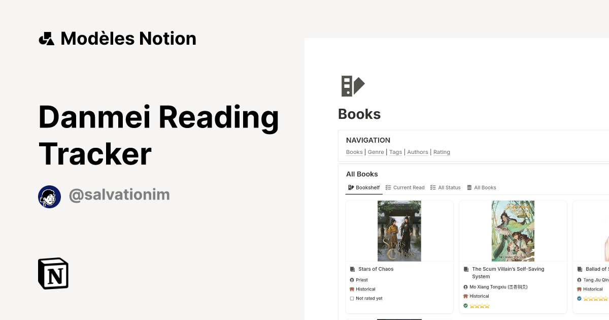 Modèle Danmei Reading Tracker | Marketplace Notion