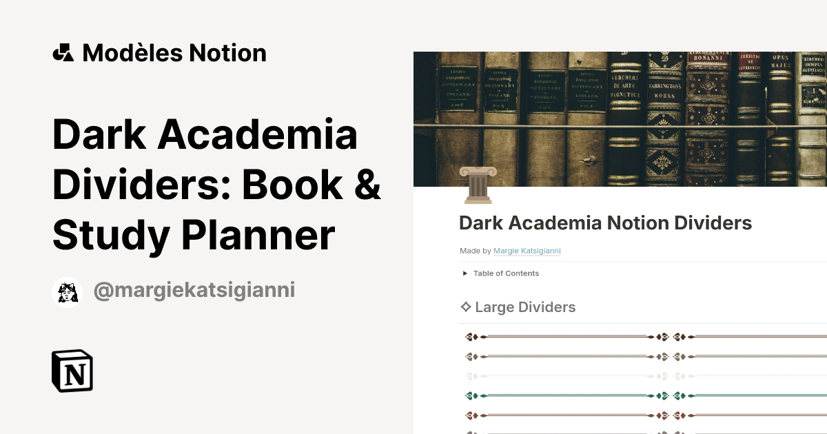 Dark Academia Dividers: Book & Study Planner | Modèle créé par Margie ...