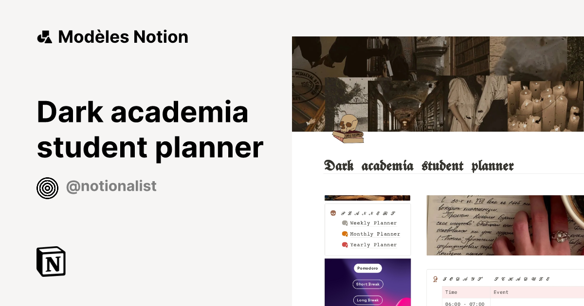 Dark academia student planner | Modèle créé par Notionalist ...