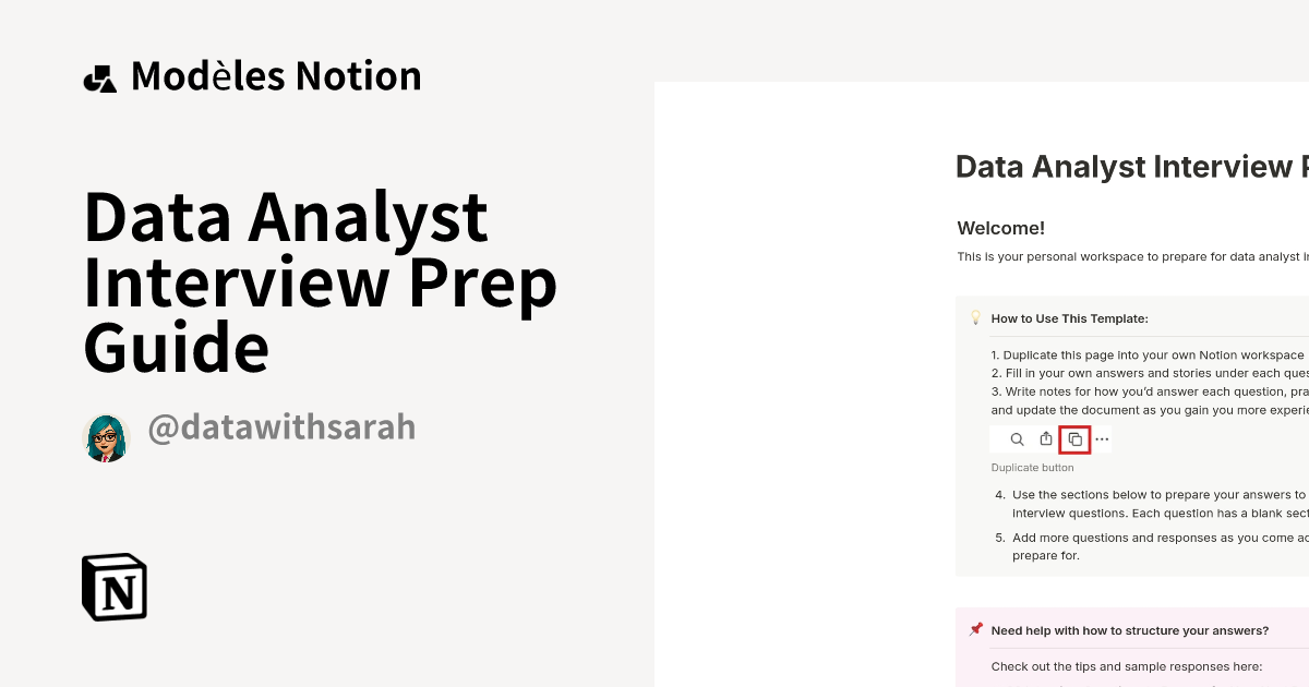 Modèle Data Analyst Interview Prep Guide | Marketplace Notion