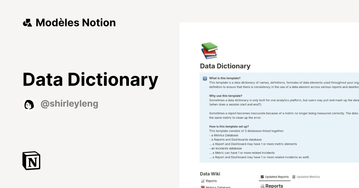 Modèle Data Dictionary | Marketplace Notion