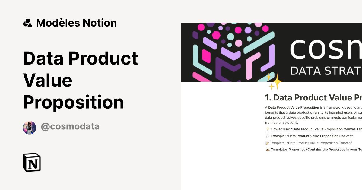 Data Product Value Proposition | Modèle créé par Cosmodata Strategy ...