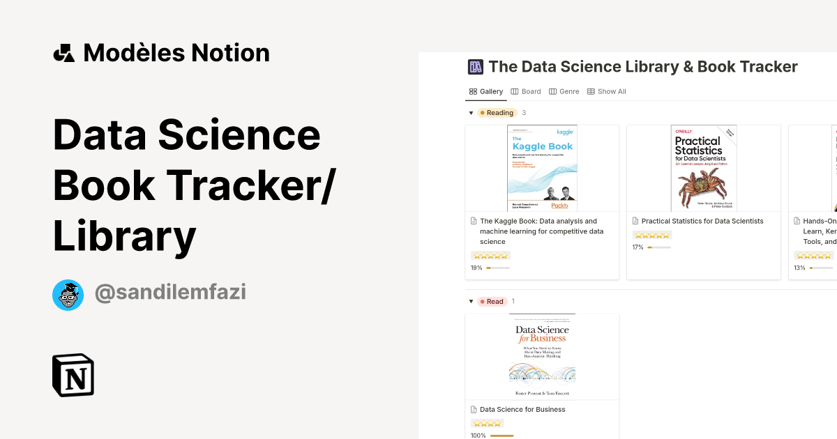 Modèle Data Science Book Tracker/Library | Marketplace Notion