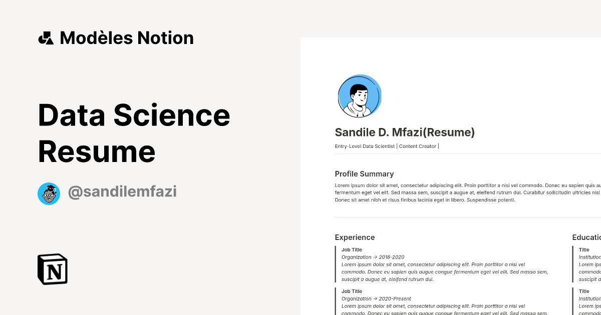 Modèle Data Science Resume | Marketplace Notion