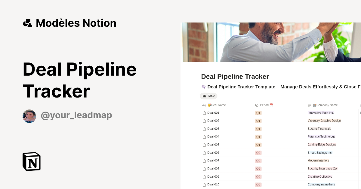 Deal Pipeline Tracker | Modèle créé par Your LeadMap | Marketplace Notion