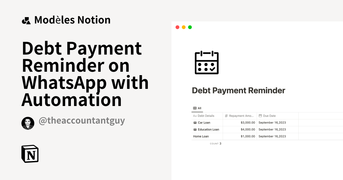 Debt Payment Reminder on WhatsApp with Automation | Modèle créé par theaccountantguy ...