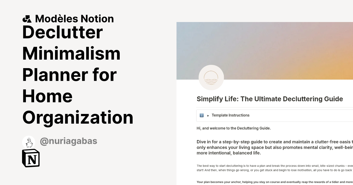 Modèle Declutter Minimalism Planner for Home Organization | Marketplace Notion
