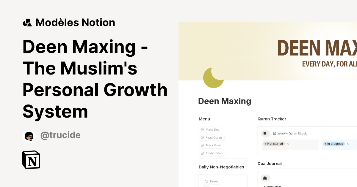 Modèle Deen Maxing - The Muslim's Personal Growth System | Marketplace Notion